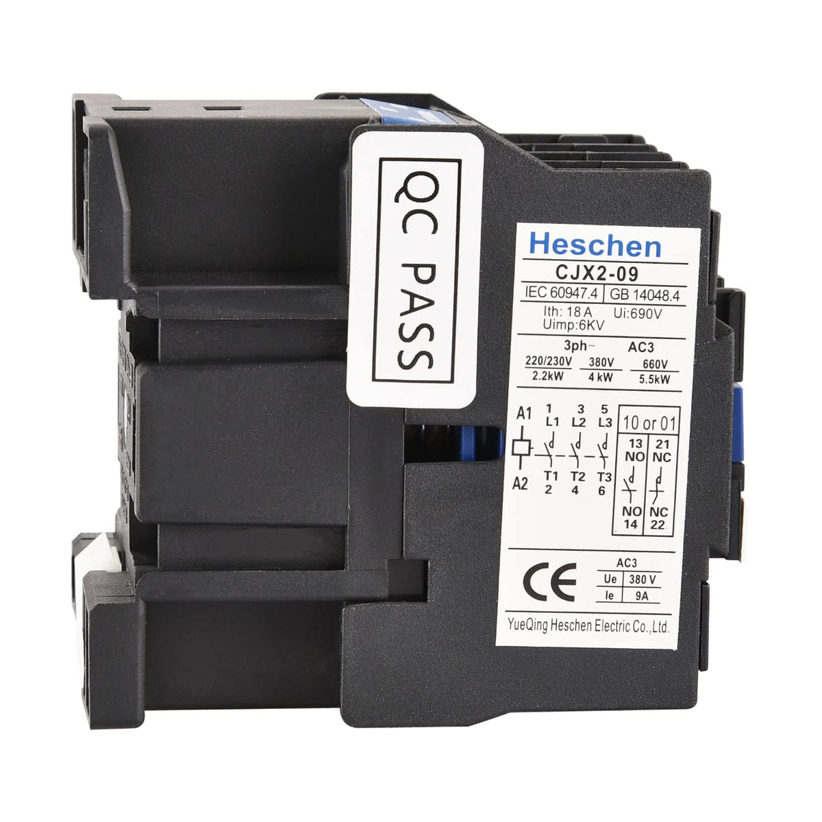Heschen AC Contactor CJX2-0910 220V 50/60Hz Coil 3P 3 Pole Normally Op