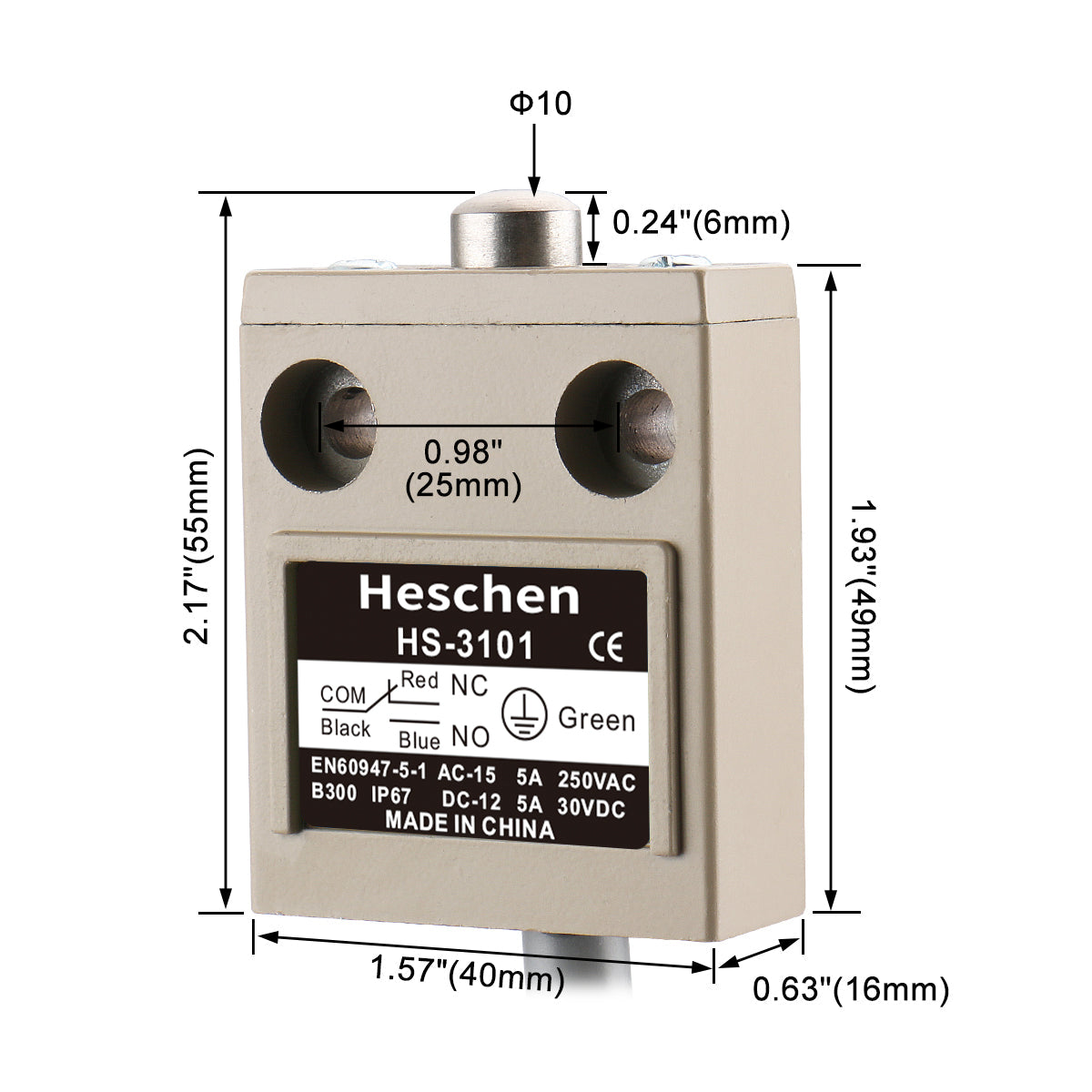 Compact Prewired Limit Switch HS-3101(TZ-3101) Coil Spring Plunger AC 250V5A – Heschen