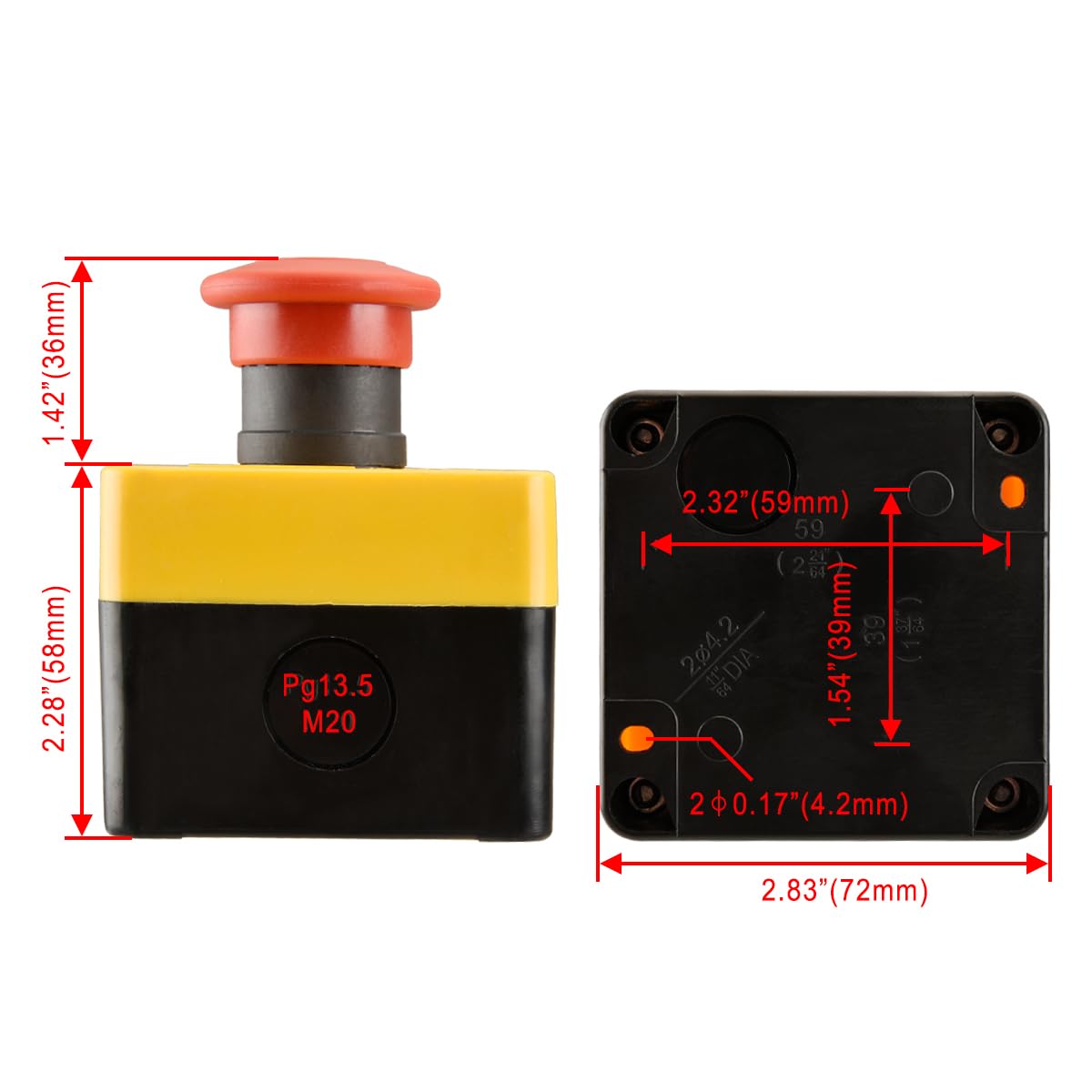 Red Sign Emergency Stop Switch Push Button Switch 1NO 1NC 660V 10A with ...