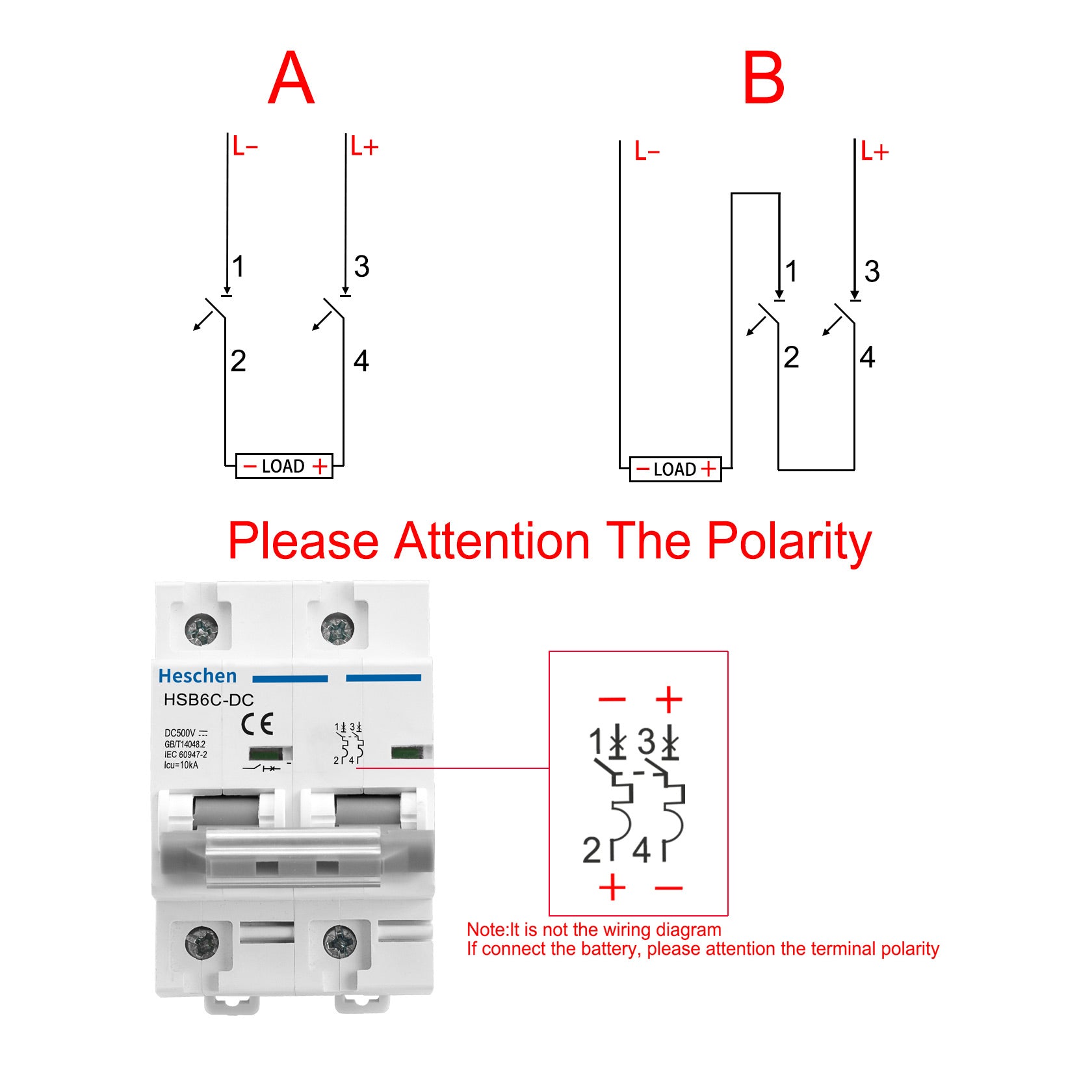 Heschen DC Miniature Circuit Breaker, HSB6C-DC, 2 Poles, DC500V D80A/D