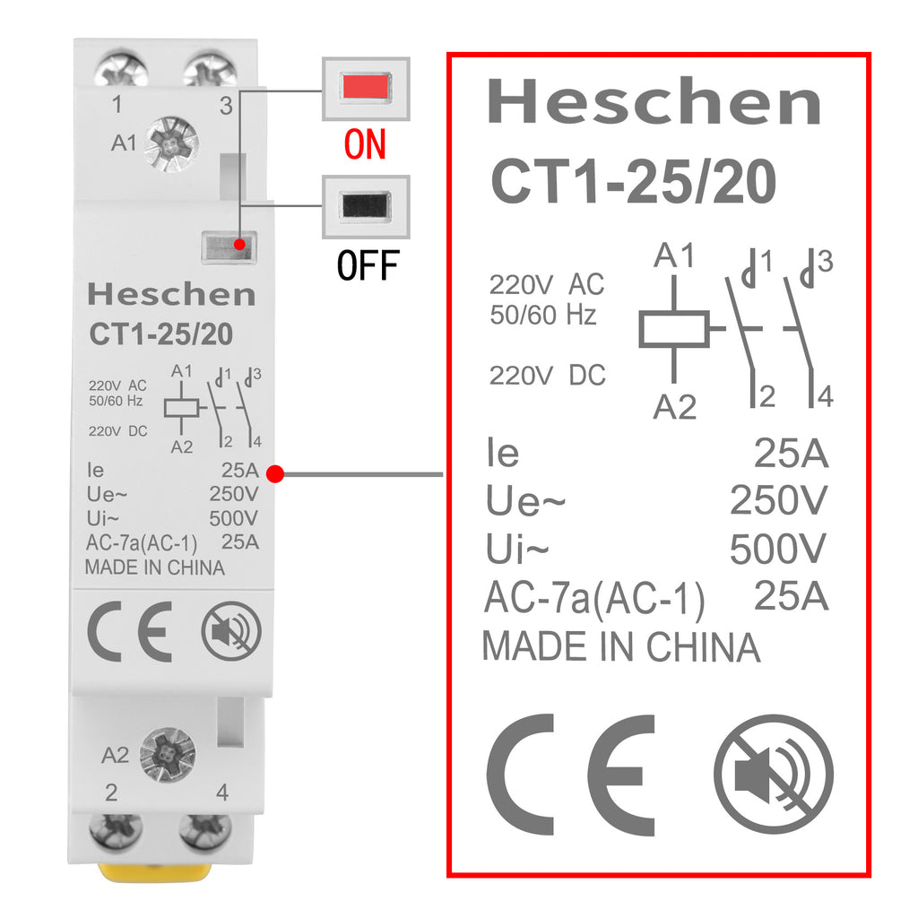 Household AC Contactor CT1-25 2 Pole Normally Open 220V – Heschen