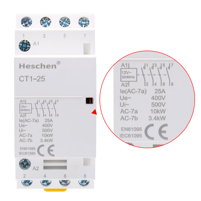 Heschen Household AC Contactor CT1-25 Ie 25A 4 Pole Four Normally Open