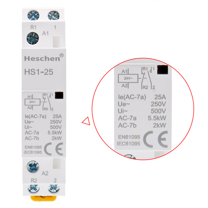 Household AC Contactor HS1-25 Ie 25A 2 Pole 1NO 1NC 24V Coil Voltage ...
