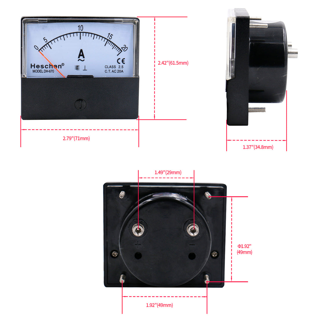 Rectangle Panel Mounted Current Meter Ammeter Tester DH-670 – Heschen