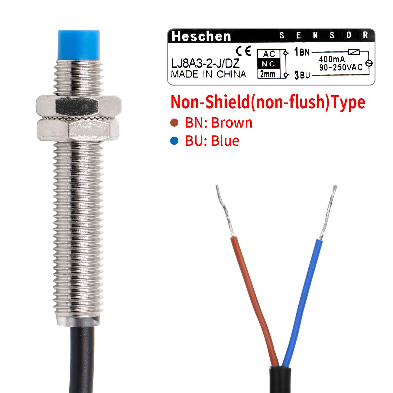 Heschen M8 Inductive Proximity Sensor Switch Non-Shield Type Detector ...