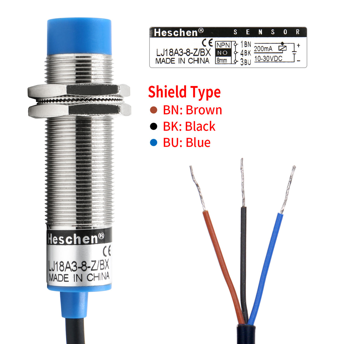 Heschen M18 Inductive Proximity Sensor Switch Non-shield LJ18A3-8-Z/BX